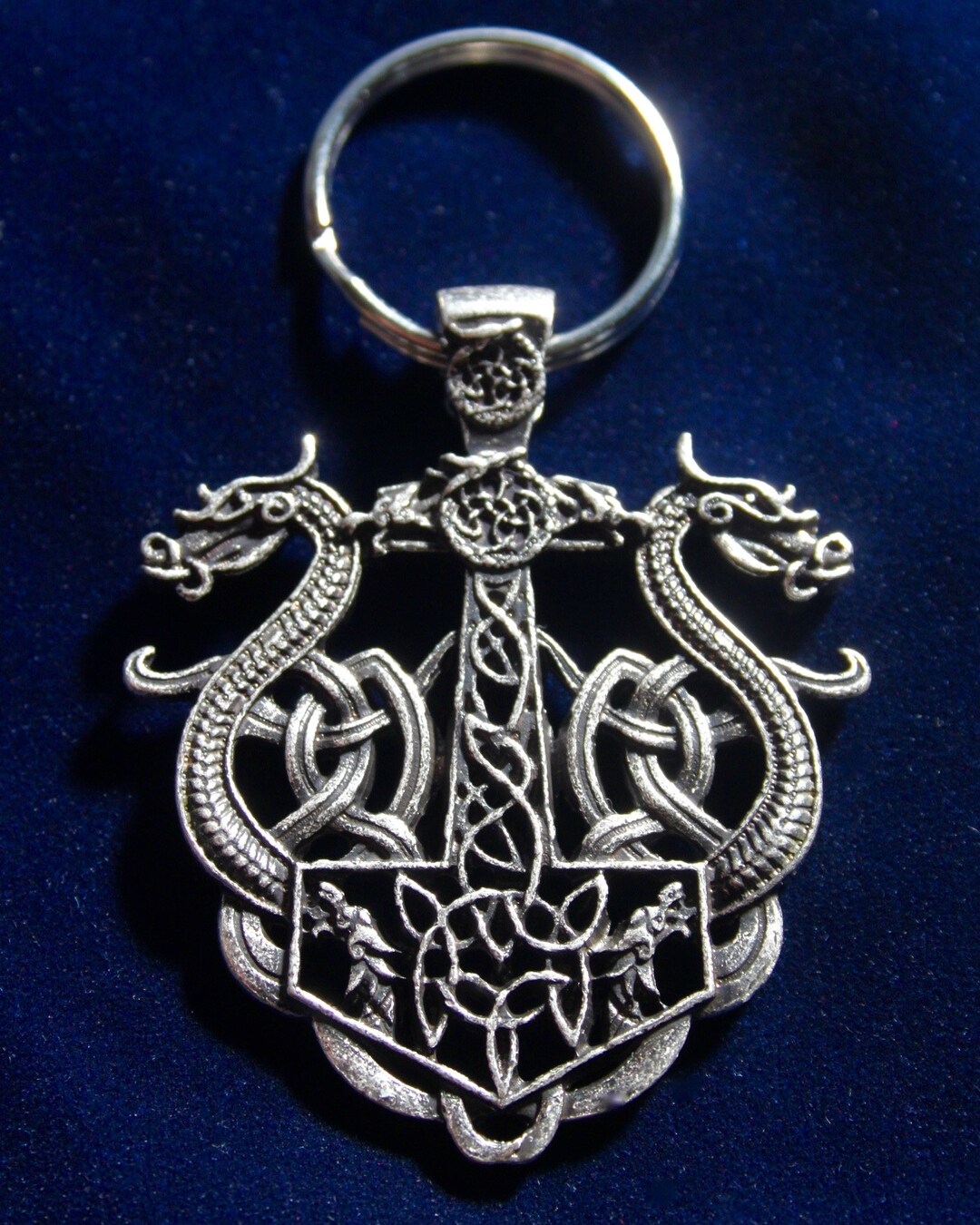 Double-sided Viking Dragons and Mjolnir Keyring With Gift Pouch - Etsy