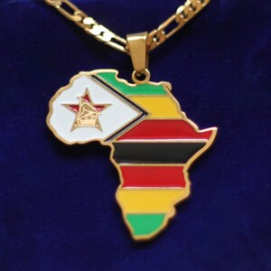Zimbabwe Flag Africa Map Pendant Necklace With Gift Pouch - Etsy Australia