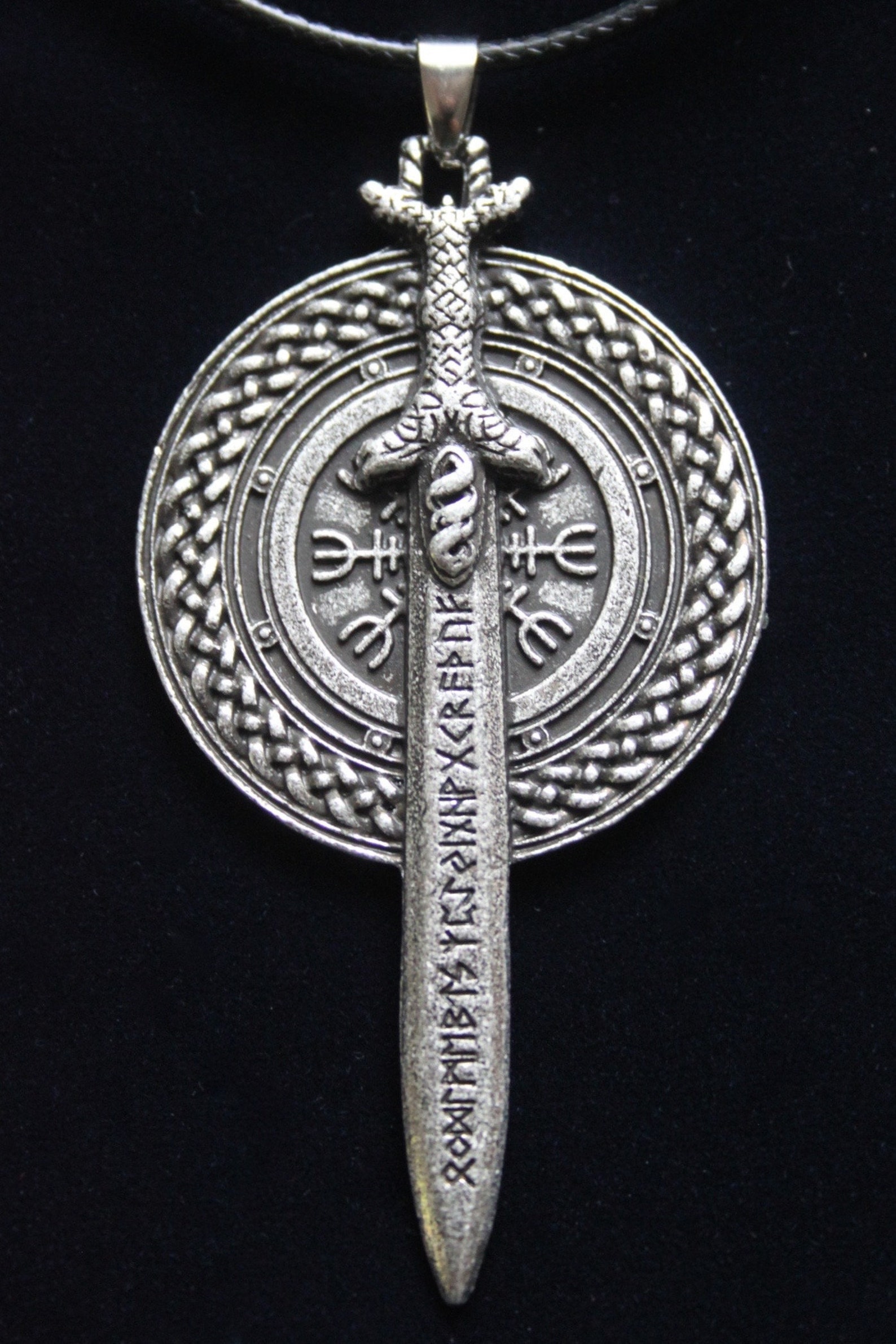 Viking Rune Sword and Aegishjalmur Shield Pendant Cord - Etsy