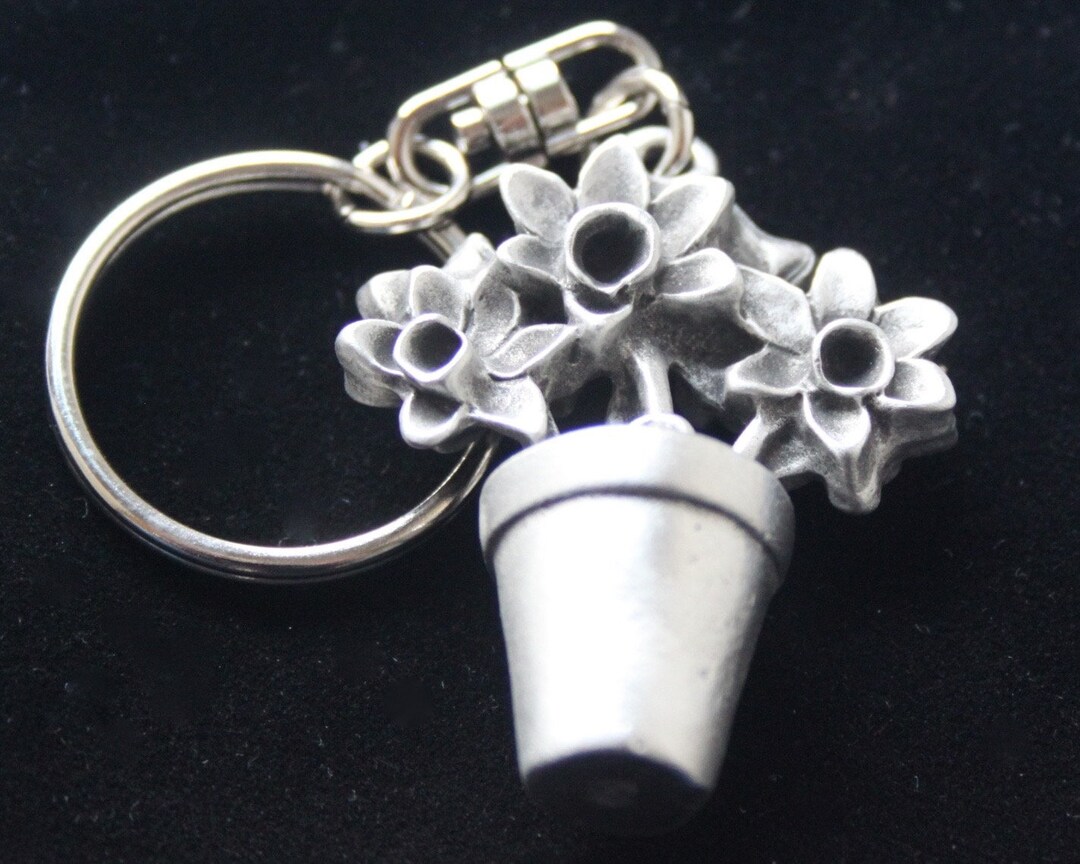 Flowerpot Garden Flower Pot Pewter Keyring With Gift Pouch - Etsy