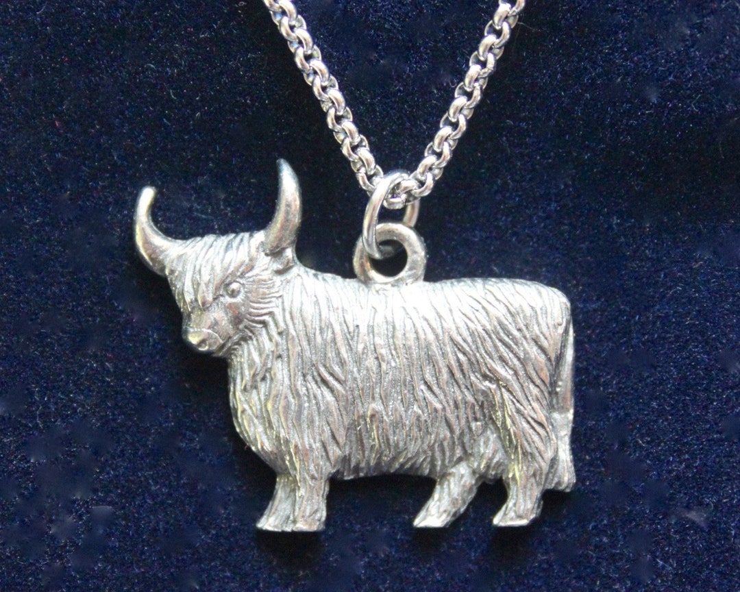 Highland Cow Pewter Pendant Chain Necklace With Gift Pouch - Etsy
