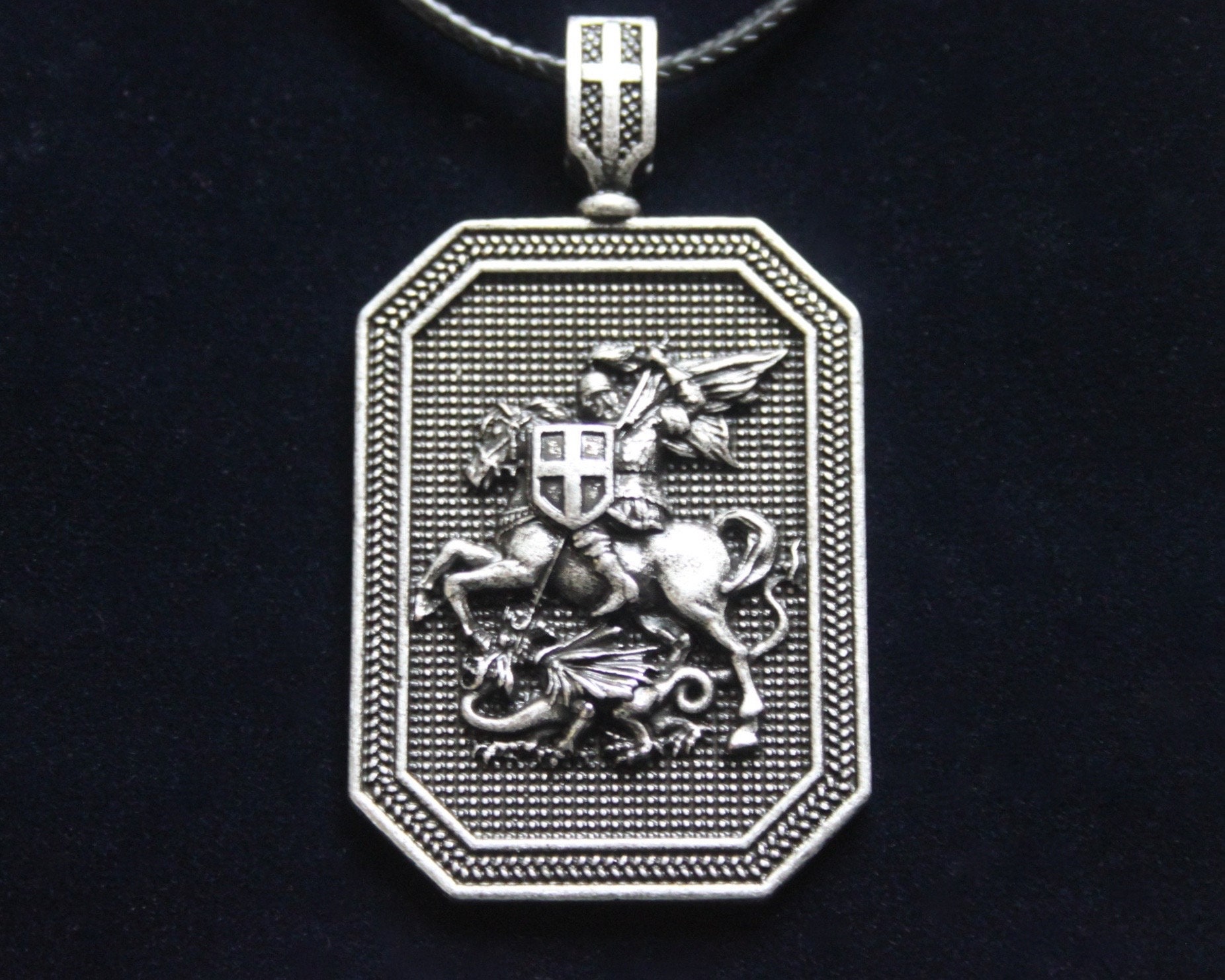 Saint George Pendant Cord Necklace with Gift Pouch | Etsy