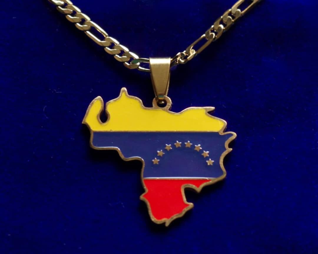 Venezuela Map and Flag Pendant Necklace With Gift Pouch - Etsy