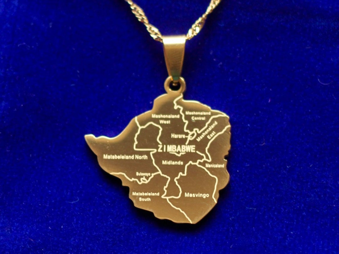 Zimbabwe Map Gold Stainless Steel Pendant Necklace With Gift Pouch - Etsy