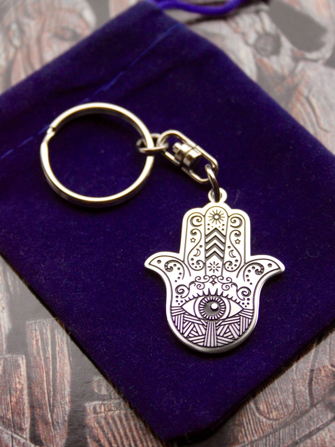 Stainless Steel Hamsa Hand Keyring With Gift Pouch - Etsy