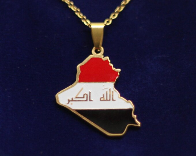 Republic of Iraq Map and Flag Pendant Necklace With Gift Pouch - Etsy