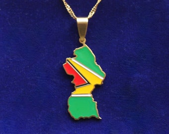 Guyana Map Flag Stainless Steel Pendant Necklace - Etsy