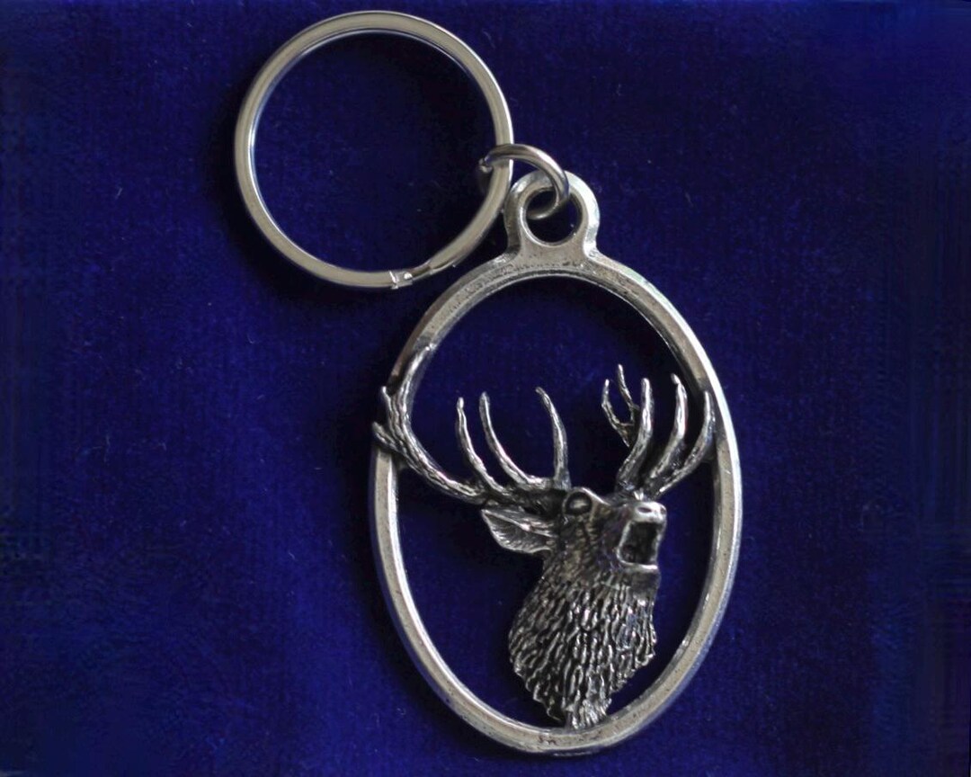 Red Deer Stag Keyring | Animal Lover Present Idea | Silver Pewter and ...