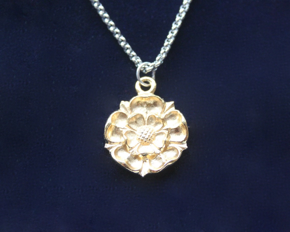 Gold Plated Tudor Rose Pendant Necklace With Stainless Steel - Etsy