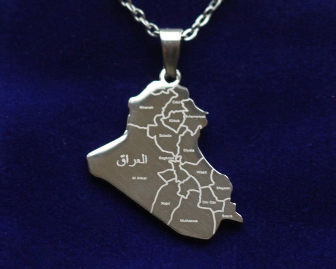 Iraq Map Stainless Steel Pendant Necklace With Gift Pouch - Etsy