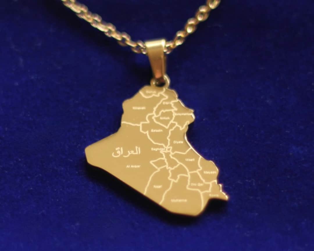 Iraq Map Gold Stainless Steel Pendant Necklace With Gift Pouch - Etsy