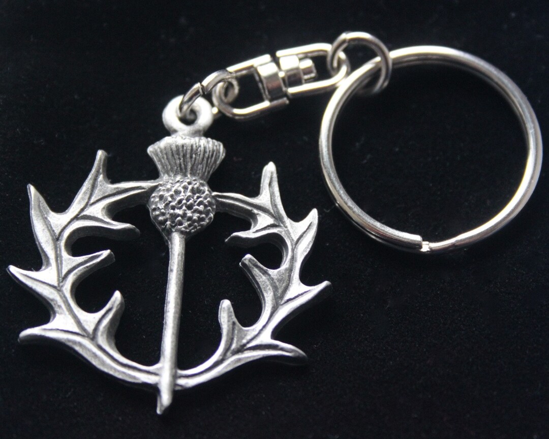 Scottish Thistle Keyring | Scotland Present Idea | Silver Pewter and ...