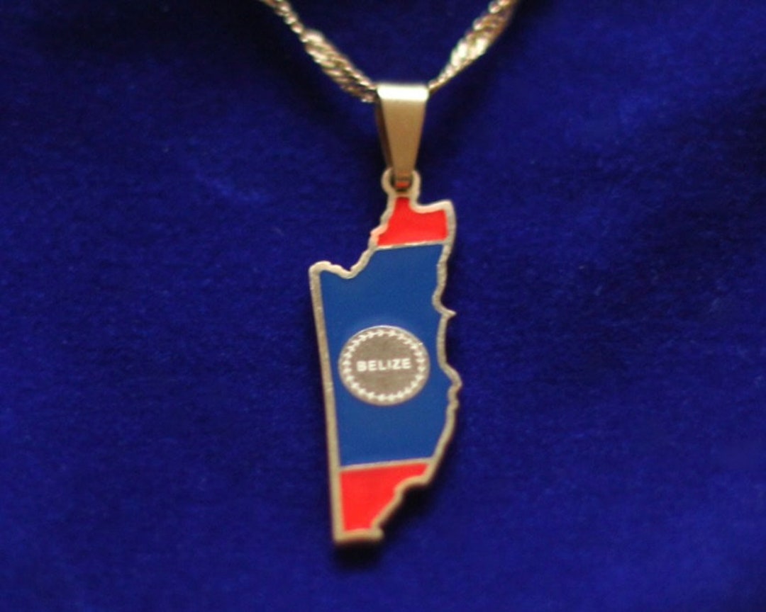 Belize Map and Flag Pendant Necklace With Gift Pouch - Etsy