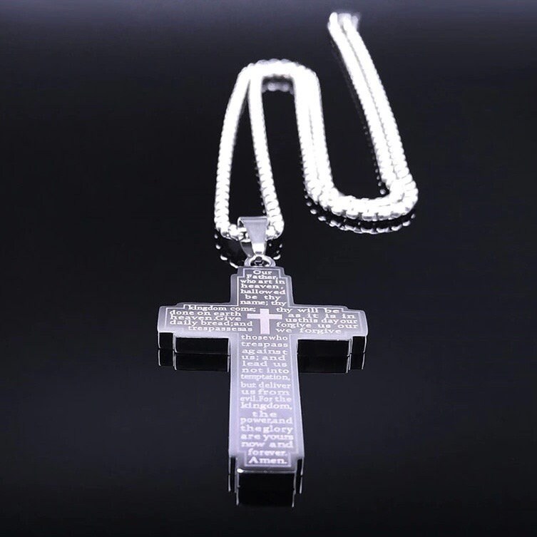 The Lord's Prayer Cross Pendant Necklace With Gift Pouch - Etsy UK