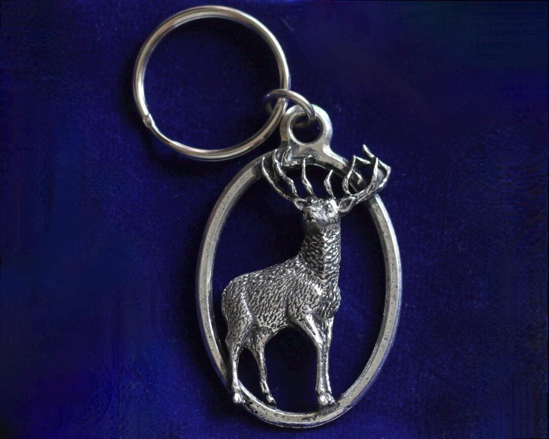Red Deer Stag Keyring | Silver Pewter and Stainless Steel | Gift Pouch ...