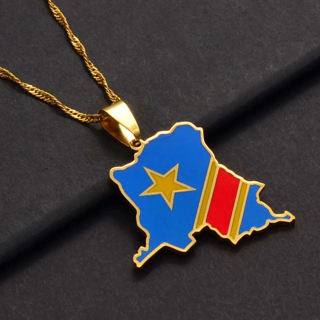 Democratic Republic of the Congo Map and Flag Pendant Necklace With ...
