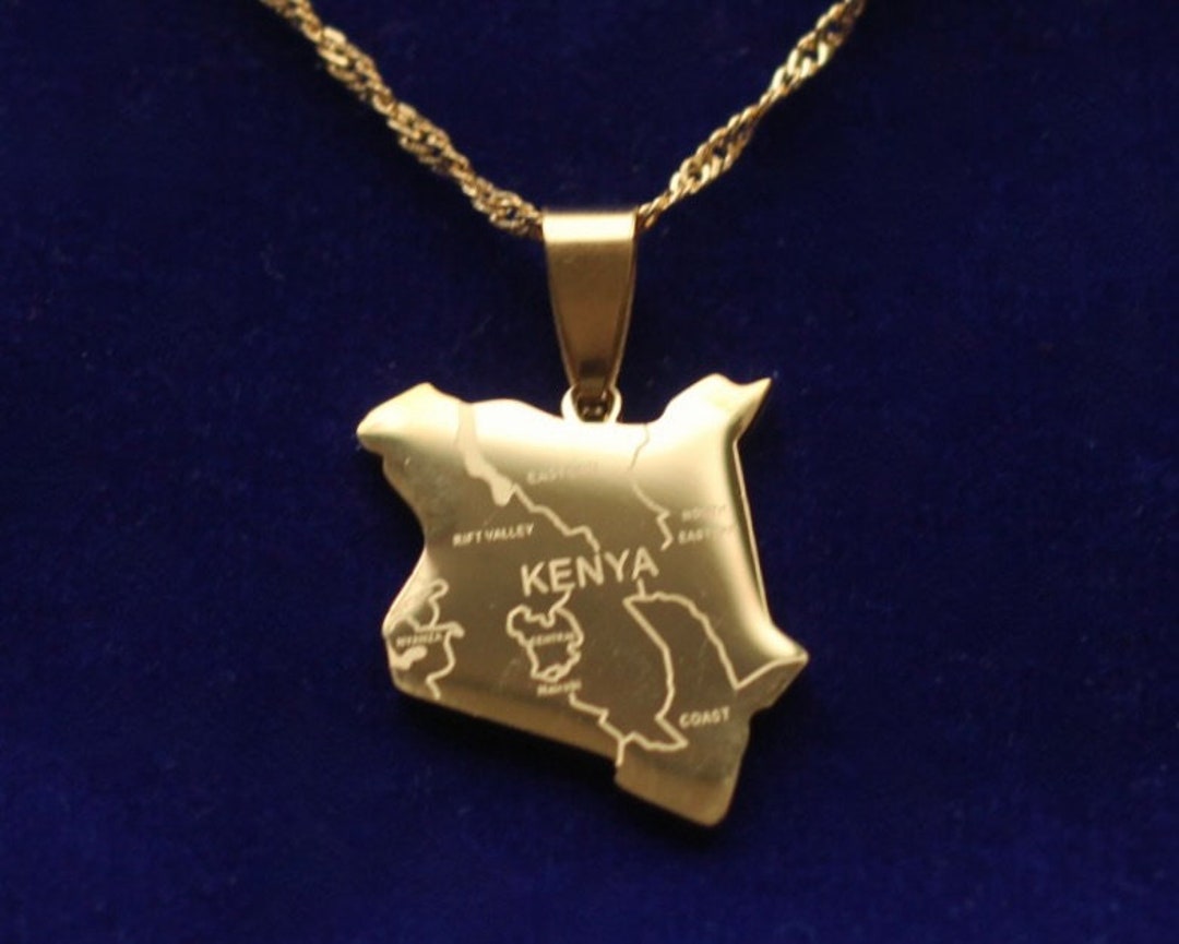 Kenya Map Pendant Necklace With Gift Pouch - Etsy