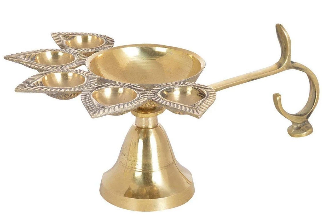Brass Panch Aarti Lamp Pancharti Diya Oil Lamp Panch Aarti Jyoti Puja ...