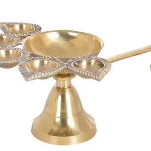 Brass Panch Aarti Lamp Pancharti Diya Oil Lamp Panch Aarti Jyoti Puja ...