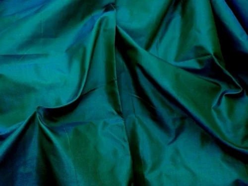 Silk Taffeta Fabric, Indian Rich Green Teal Taffeta Fabric, Peacock ...