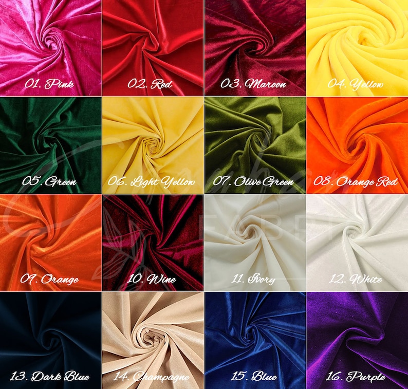 16 Color Silk Velvet Fabric, Velvet Fabric by the Yard, Silk Velvet ...