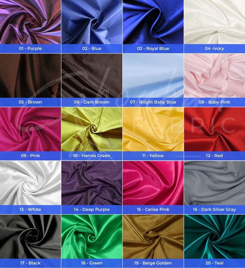 20 Colors Taffeta, Plain Taffeta, Silk Fabric, Gown Taffeta Fabric ...