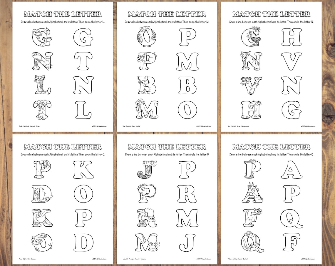 Alphabetimals Letter Matching – 26 Animal ABC Coloring Pages (printable ...
