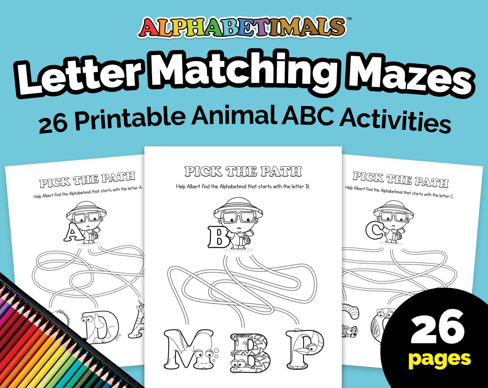 Alphabetimals™ Letter Matching Mazes – 26 Printable Animal ABC ...