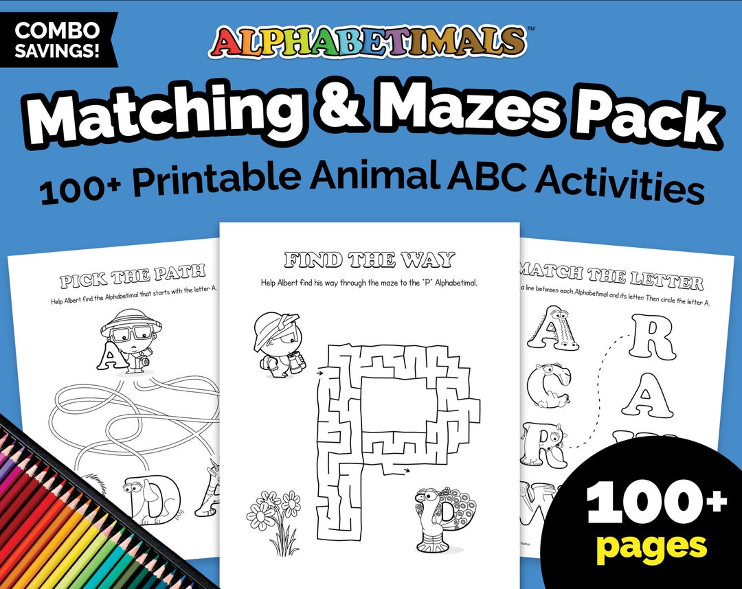 Alphabetimals™ Matching & Mazes Pack - 100+ Printable Animal ABC ...