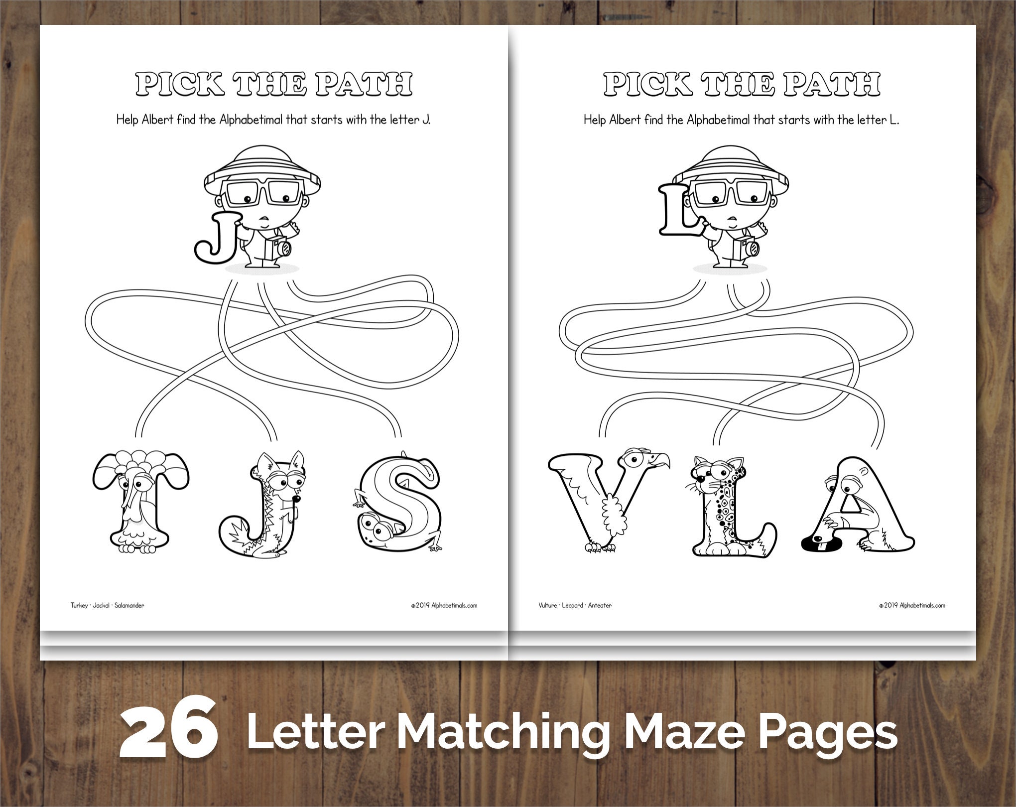 Alphabetimals™ Matching & Mazes Pack - 100+ Printable Animal ABC ...