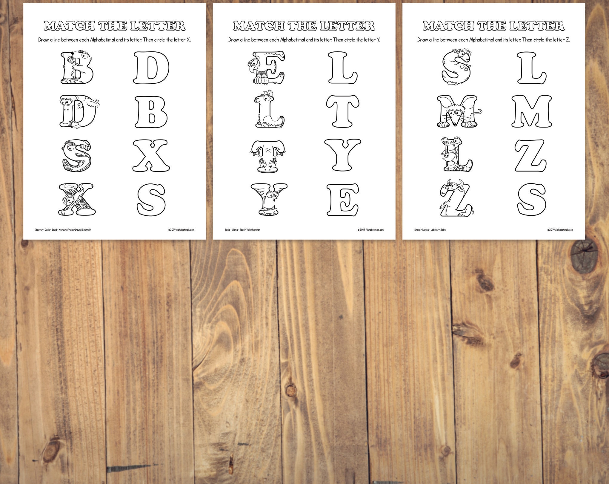 Alphabetimals Letter Matching – 26 Animal ABC Coloring Pages (printable ...