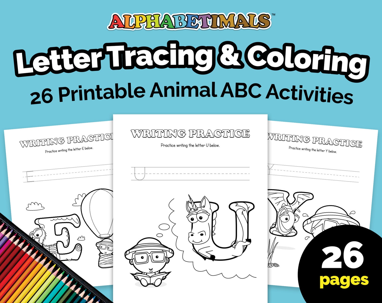 Alphabetimals™ Letter Tracing & Coloring – 26 Printable Animal ABC ...