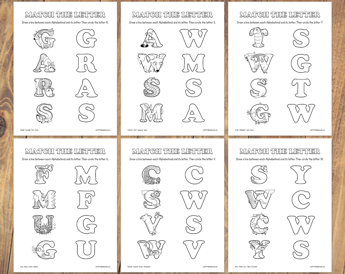 Alphabetimals Letter Matching – 26 Animal ABC Coloring Pages (printable ...