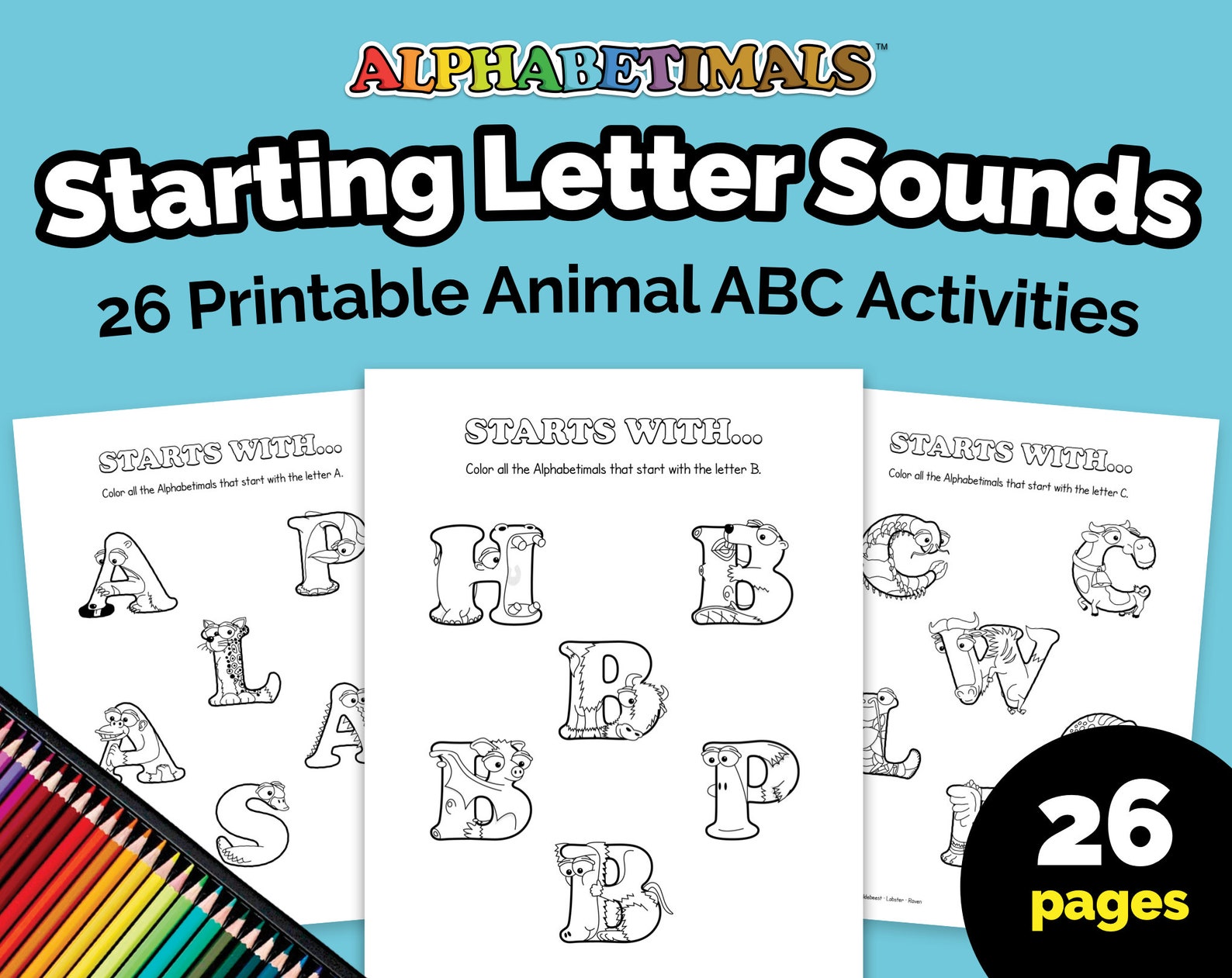 Alphabetimals™ Starting Letter Sounds – 26 Printable Animal ABC ...