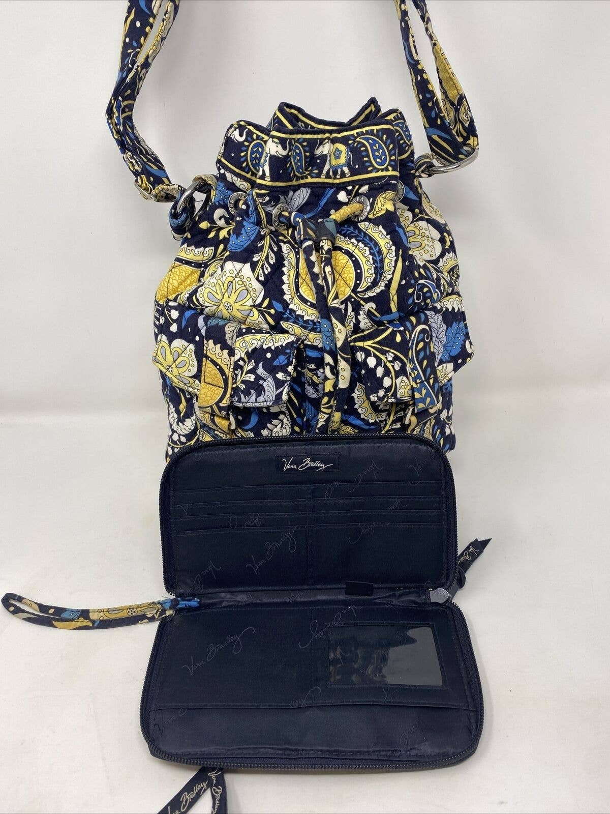 Vera Bradley "ellie Blue" Quick Draw Drawstring Tote Crossbody Bag and ...