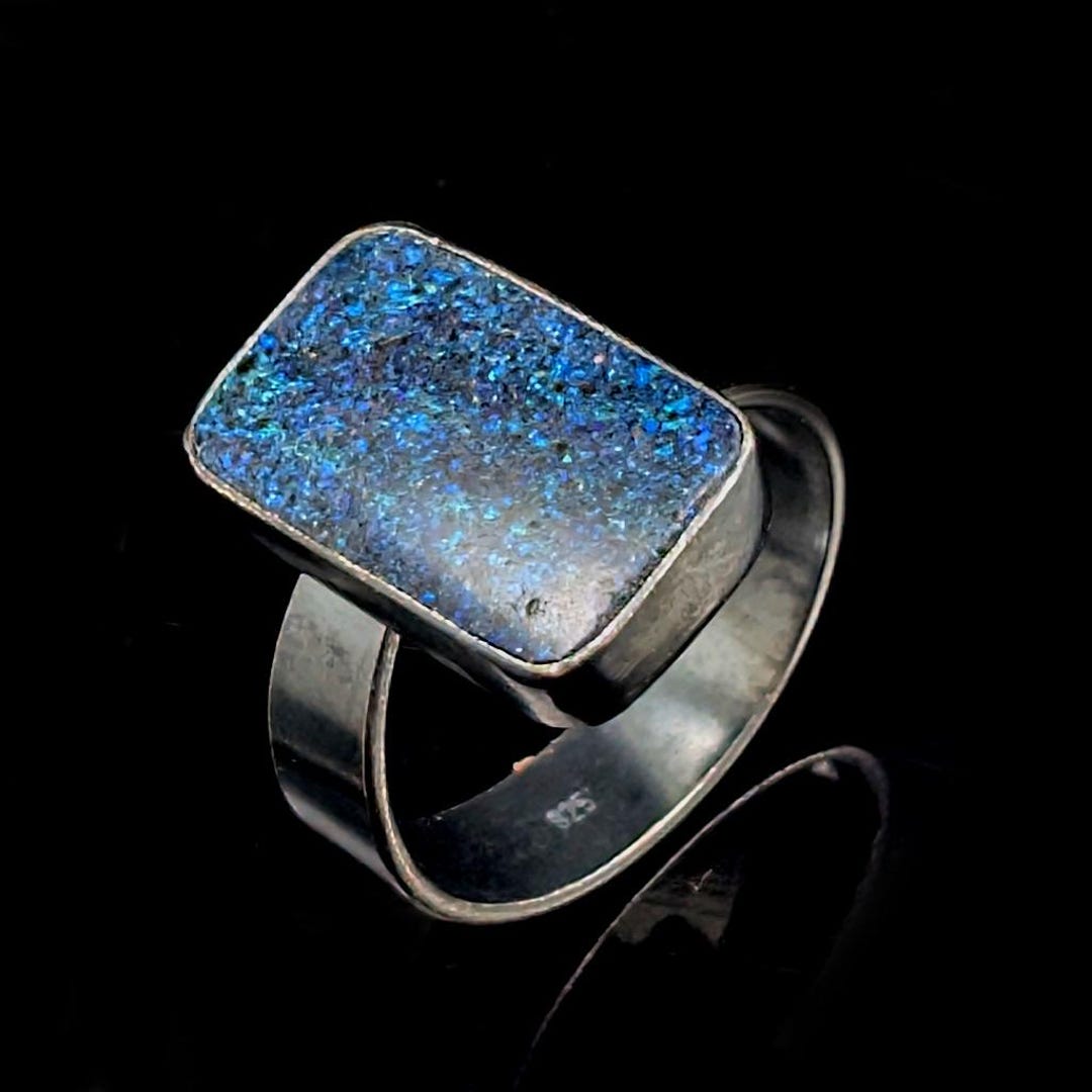 BLACK OPAL MATRIX Unique Oxid Amazing Ring Rainbow Australian Opal Ring ...