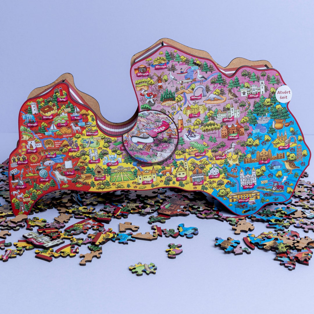 Wooden Jigsaw Puzzle - Map of Latvia Educational for Adults Child ...