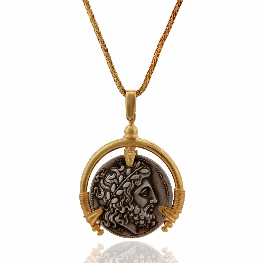 Zeus Pendant Greek Coin Necklace Antique Coin Greek God Replica Coin ...