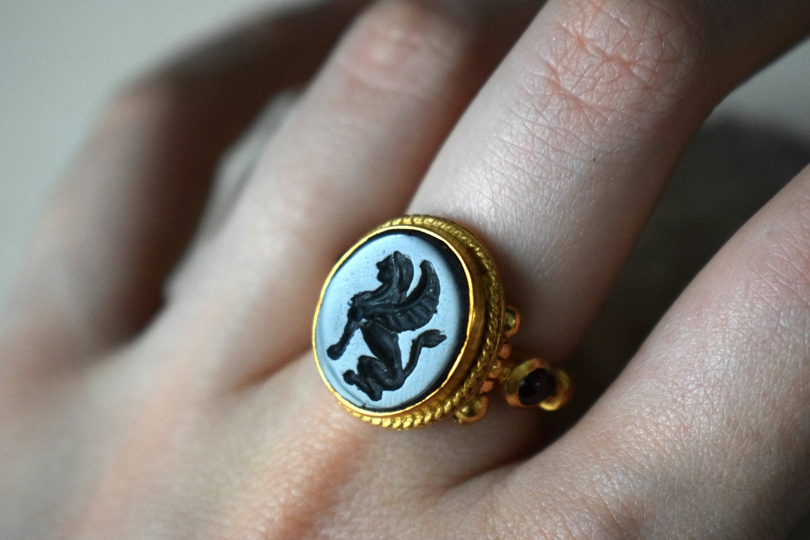 Sphinx Onyx Ring Intaglio Ring Gold Signet Ring Garnet Mens Ring Womens ...