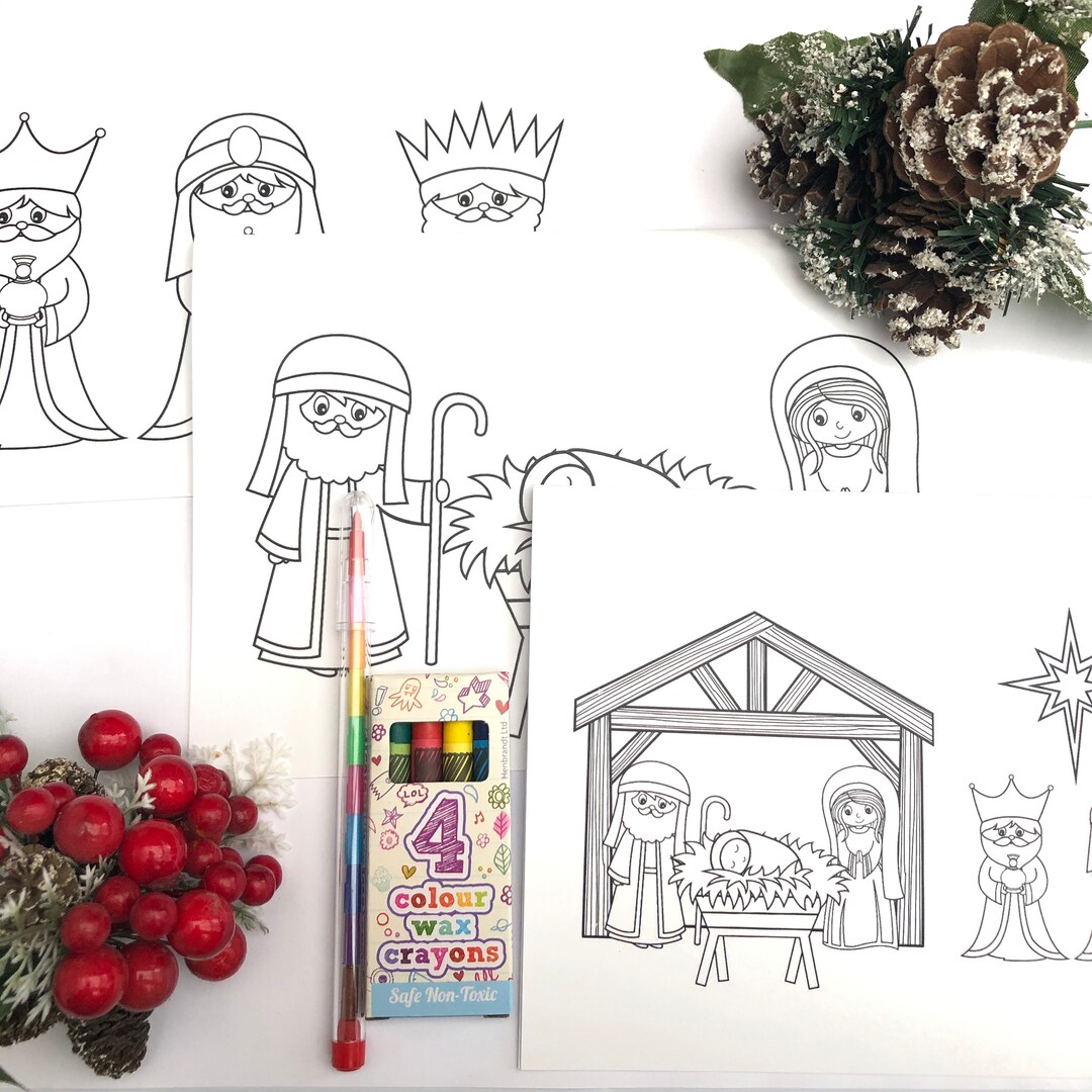 Nativity Theme Colouring in Christmas Cards A5 With Crayons and ...