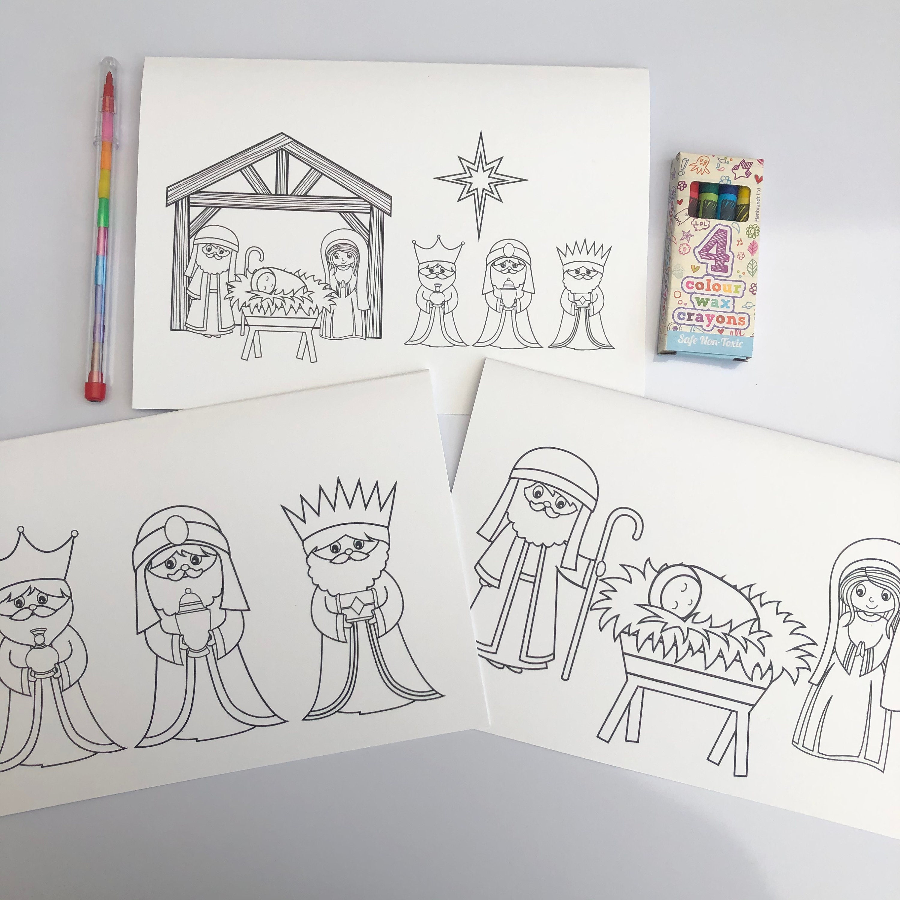 Nativity Theme Colouring in Christmas Cards A5 With - Etsy UK