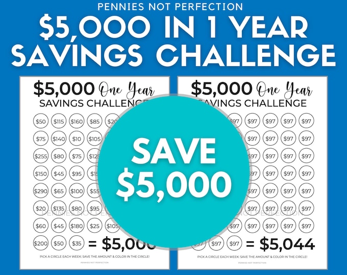 5,000 Money Saving Challenge Printable / 5,000 Saving Challenge 2 Pack ...