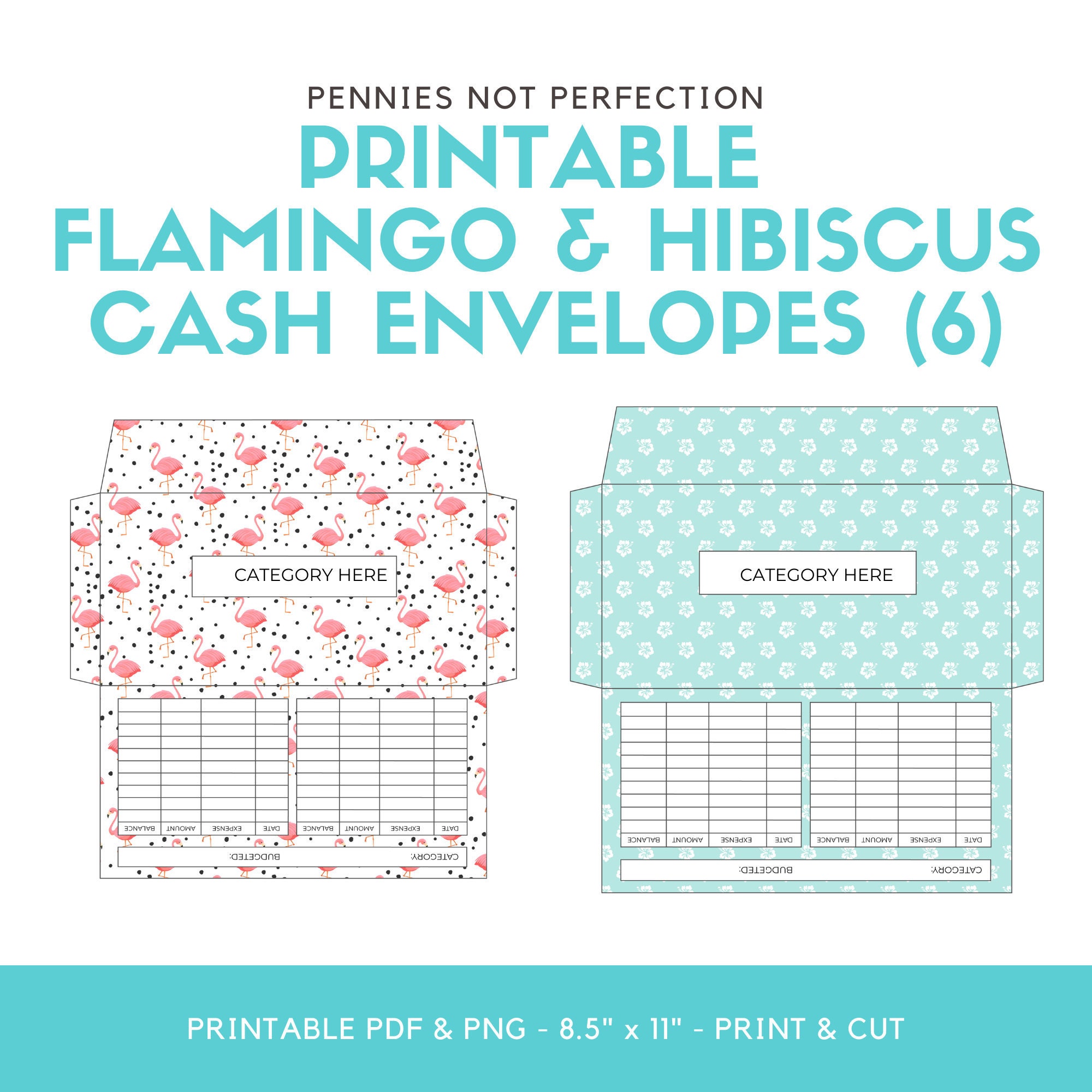 Printable Cash Envelopes Set of 6, Flamingo Hibiscus Patterns, Budget ...