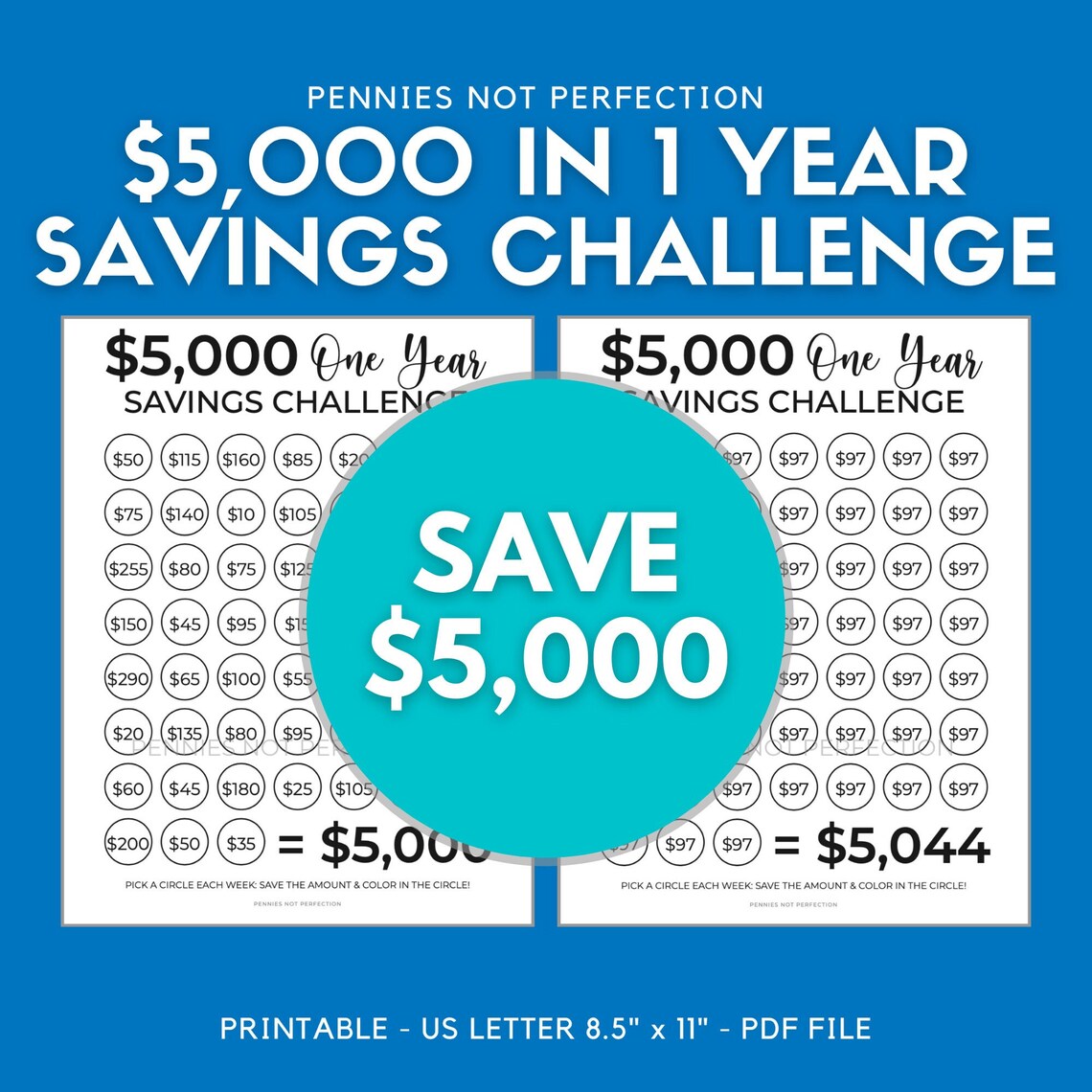 Money Saving Challenge, Save 5,000 Dollars in One Year, 5,000 Dollar ...