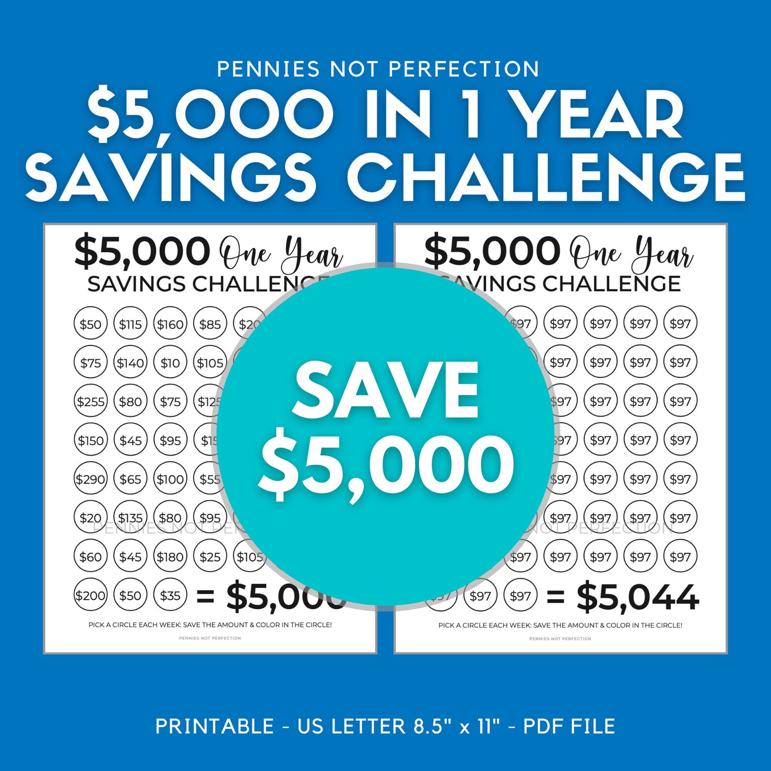 Money Saving Challenge, Save 5,000 Dollars in One Year, 5,000 Dollar ...