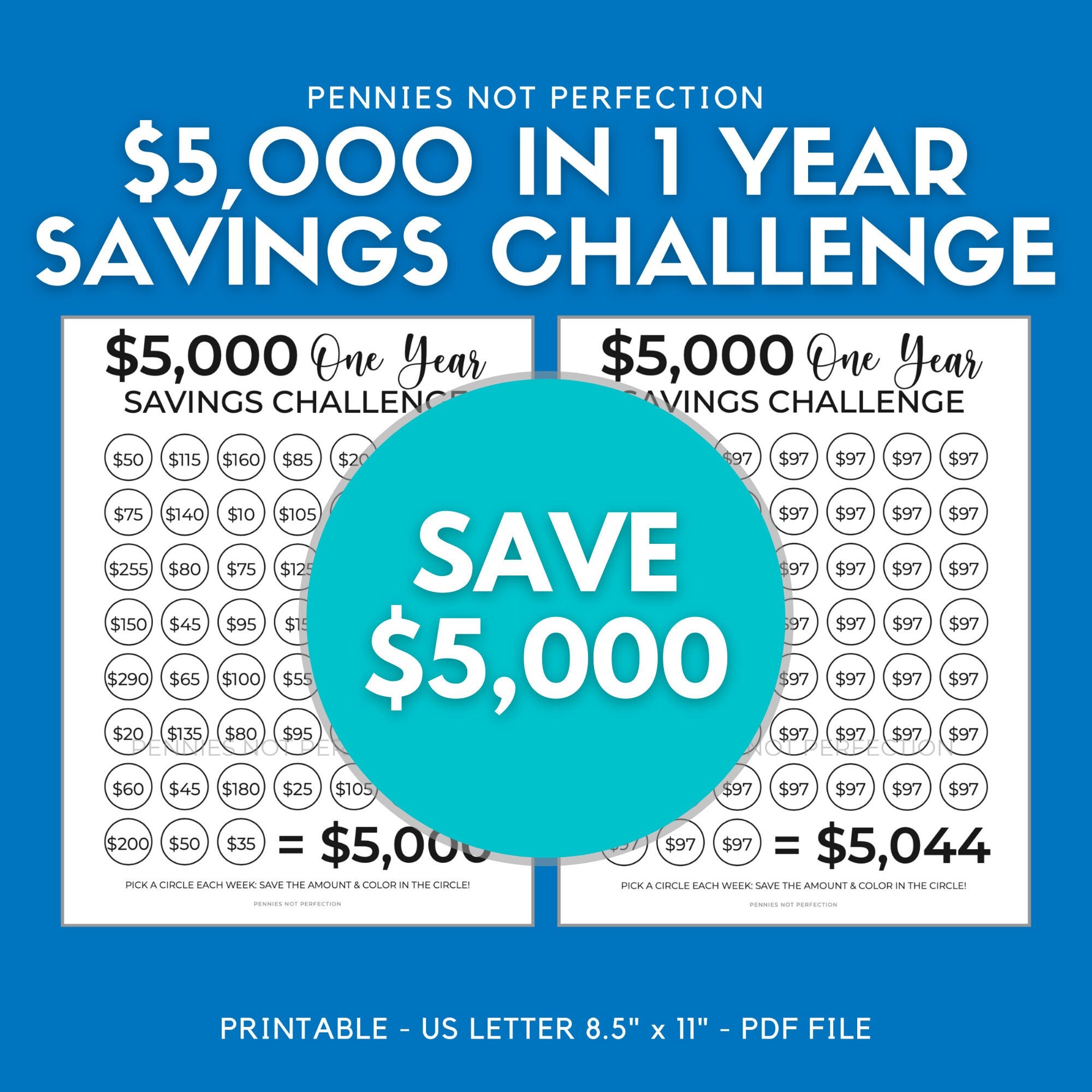 Money Saving Challenge Save 5000 Dollars in One Year 5000 - Etsy