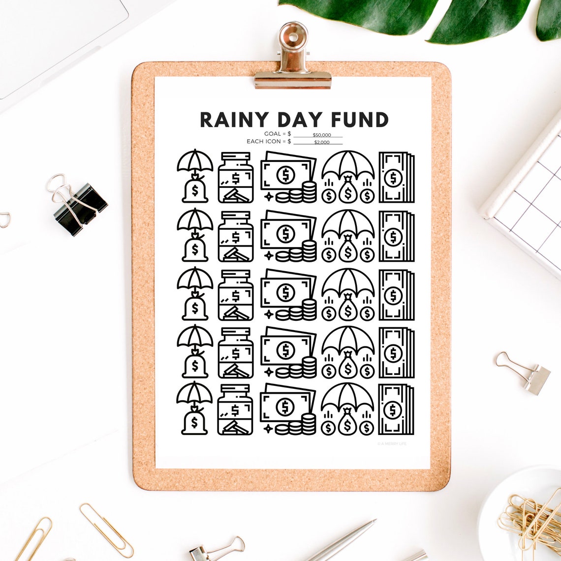 Rainy Day Fund Tracker | Savings Tracker | Savings Printable Chart - Etsy