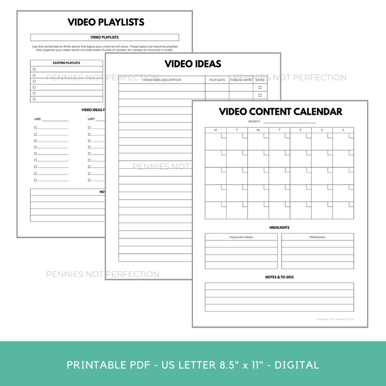 Youtube Success Planner Printable Guide to Youtube Content & Channel ...