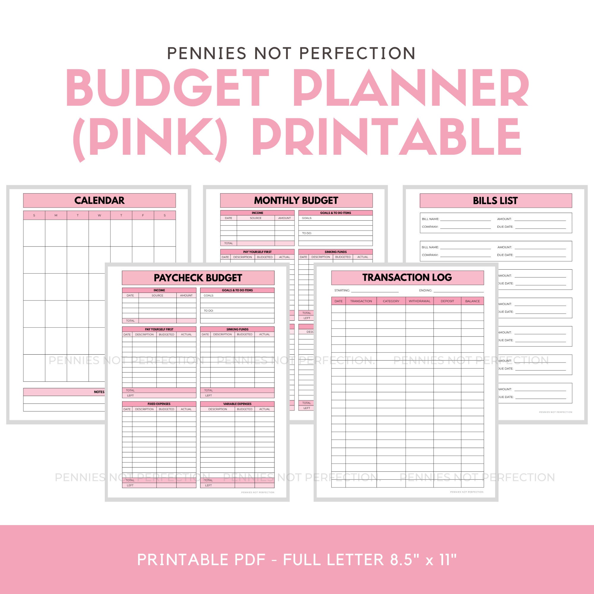 Pink Paycheck Budget Planner Printable | Monthly Budget Worksheets (PDF ...