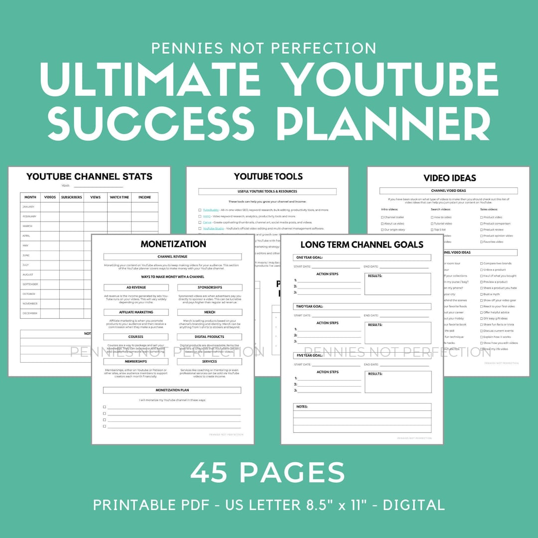 Youtube Success Planner | Printable Guide to Youtube Content & Channel ...